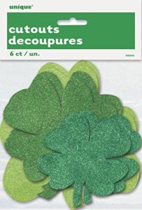 unique glittery shamrock cutouts | assorted designs | 6 pcs, 5.75", 5" and 4"