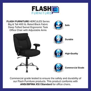 Flash Furniture HERCULES Series Big & Tall 400 lb. Rated Black Fabric Deep Tufted Swivel Ergonomic Task Office Chair with Adjustable Arms