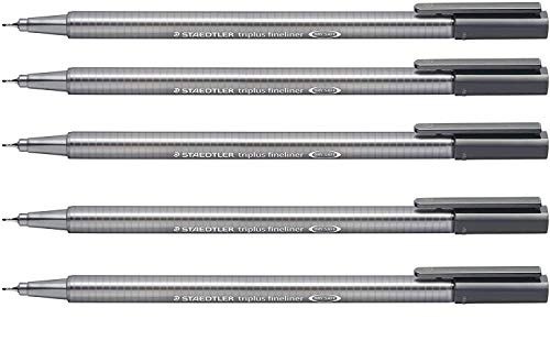 Staedtler Triplus Fineliner Pens gray color 5 Pcs./Pack