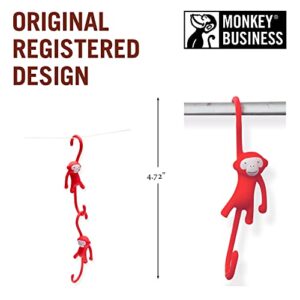 Monkey Business Just Hanging Kitchen Hooks for Hanging Kitchenware Tools, Pots, Lids, Plants & More - (Set of 3 Hooks) (Red)