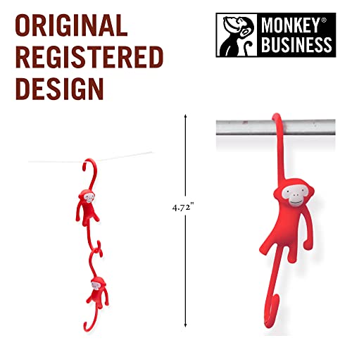 Monkey Business Just Hanging Kitchen Hooks for Hanging Kitchenware Tools, Pots, Lids, Plants & More - (Set of 3 Hooks) (Red)