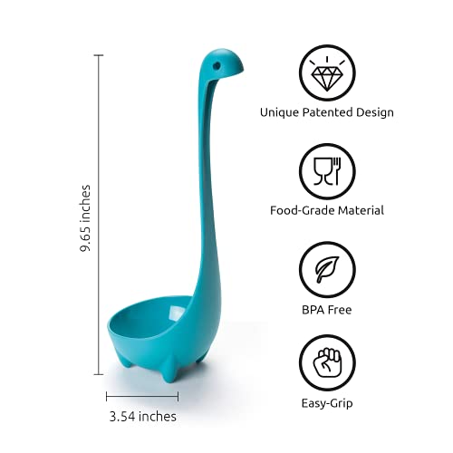 OTOTO Nessie Ladle Spoon - Turquoise Cooking Ladle - Cooking Gifts - Use for Serving Soup, Stew, Gravy & Chili - High Heat Resistant Loch Ness Stand Up Soup Ladle