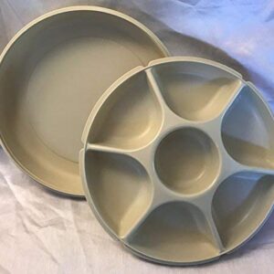 2 pc Vintage Tupperware 13.5" Veggie Dip Taco Divided Covered Party Tray Almond 1655 Holiday Appetizer ~ 7 Compartments