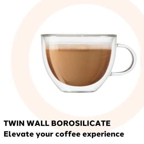 Oggi Set of 2 Double Wall Glass Coffee Cups - 16oz, Ultra Clear Borosilicate Glass Insulated Coffee Cup Set, Tea Cup Set, Cappuccino Cup Set, Latte Cup Set