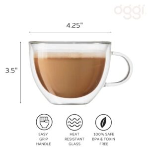 Oggi Set of 2 Double Wall Glass Coffee Cups - 16oz, Ultra Clear Borosilicate Glass Insulated Coffee Cup Set, Tea Cup Set, Cappuccino Cup Set, Latte Cup Set