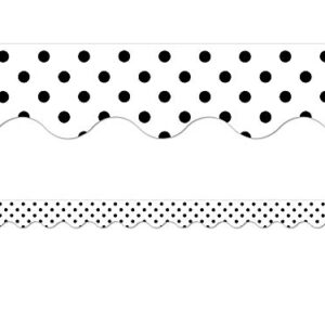 Teacher Created Resources Black Polka Dots on White Scalloped Border Trim (5593)