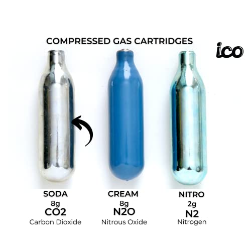 ICO 10pcs 8g CO2 Cartridge for Soda Maker, 8 gram CO2 cartridges or Soda Chargers for Sparkling Water Maker and Carbonated Water Machine (10)