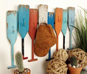 deco 79 metal paddle indoor outdoor distressed oar shaped 8 hooks wall hook, 26" x 1" x 20", multi colored