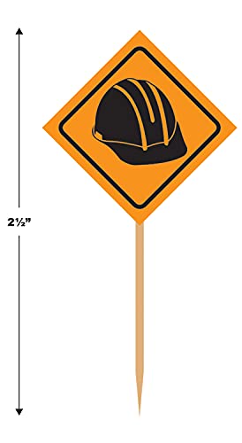 Beistle, 2 1/2-Inch, Orange/Black Construction Sign Food Picks