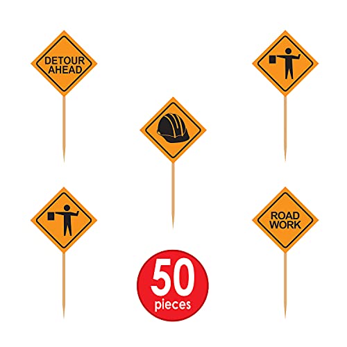 Beistle, 2 1/2-Inch, Orange/Black Construction Sign Food Picks