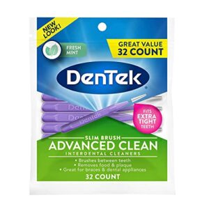 dentek slim brush interdental cleaners | slim brush for extra tight spaces | 32-count | 1-pack