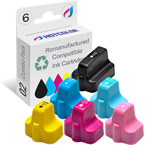 HOTCOLOR Remanufactured HP 02 Ink Cartridges Replacement for HP Ink Cartridges 02 for HP photosmart c6180 Ink cartridges hp c6280 hp c5180 Ink cartridges (BK, C, M, Y, LC, LM, 6-Pack)