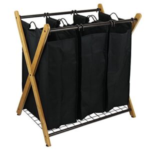 oceanstar xbs1484 bamboo 3-bag laundry sorter black, 29.75 in. h x 19.10 in. w x 27 in.