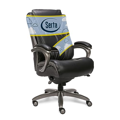 Serta Big and Tall Smart Executive Office ComfortCoils, Ergonomic Computer Chair with Layered Body Pillows, Big & Tall, Adjustable Height, Faux Leather, Black and Gray