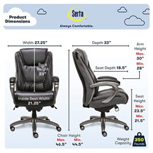 Serta Big and Tall Smart Executive Office ComfortCoils, Ergonomic Computer Chair with Layered Body Pillows, Big & Tall, Adjustable Height, Faux Leather, Black and Gray