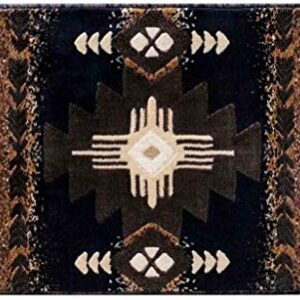 South West Native American Door Mat Area Rug Design C318 Black (24 Inch X 40 Inch)