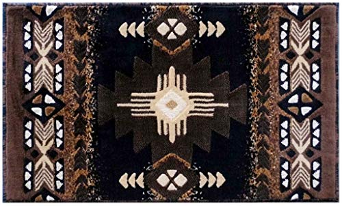 South West Native American Door Mat Area Rug Design C318 Black (24 Inch X 40 Inch)