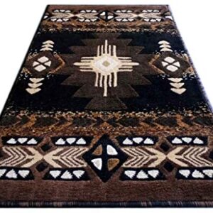 South West Native American Door Mat Area Rug Design C318 Black (24 Inch X 40 Inch)