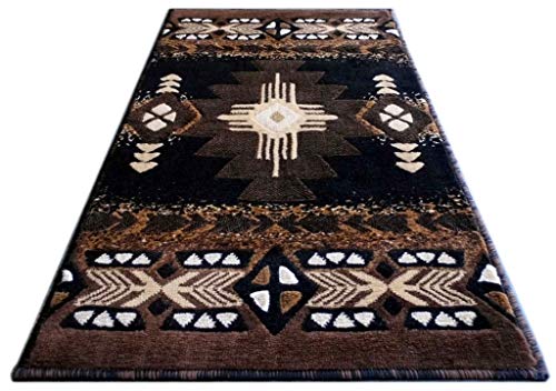 South West Native American Door Mat Area Rug Design C318 Black (24 Inch X 40 Inch)