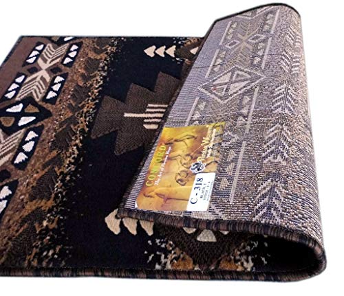 South West Native American Door Mat Area Rug Design C318 Black (24 Inch X 40 Inch)