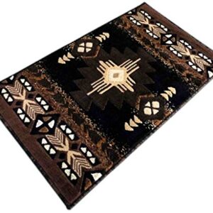 South West Native American Door Mat Area Rug Design C318 Black (24 Inch X 40 Inch)