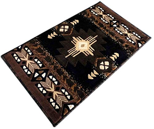 South West Native American Door Mat Area Rug Design C318 Black (24 Inch X 40 Inch)