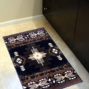 South West Native American Door Mat Area Rug Design C318 Black (24 Inch X 40 Inch)