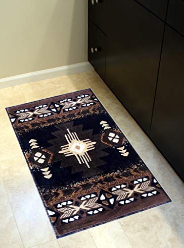 South West Native American Door Mat Area Rug Design C318 Black (24 Inch X 40 Inch)