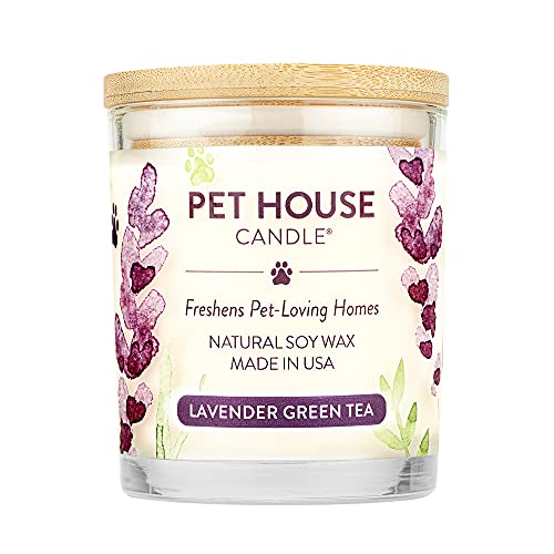 One Fur All - 100% Natural Plant-Based Wax Candle, 30+ Fragrances - Pet Odor Eliminator, Appx 60 Hours Burn Time, Scented Jar Candles – Pet House Candle, (Pack of 1, Lavender Green Tea)