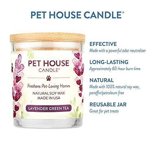 One Fur All - 100% Natural Plant-Based Wax Candle, 30+ Fragrances - Pet Odor Eliminator, Appx 60 Hours Burn Time, Scented Jar Candles – Pet House Candle, (Pack of 1, Lavender Green Tea)