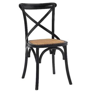 modway gear rustic modern farmhouse elm wood rattan dining chair in black