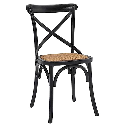 Modway Gear Rustic Modern Farmhouse Elm Wood Rattan Dining Chair in Black