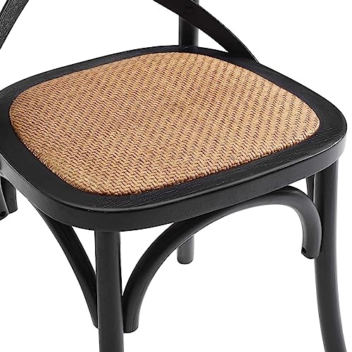 Modway Gear Rustic Modern Farmhouse Elm Wood Rattan Dining Chair in Black