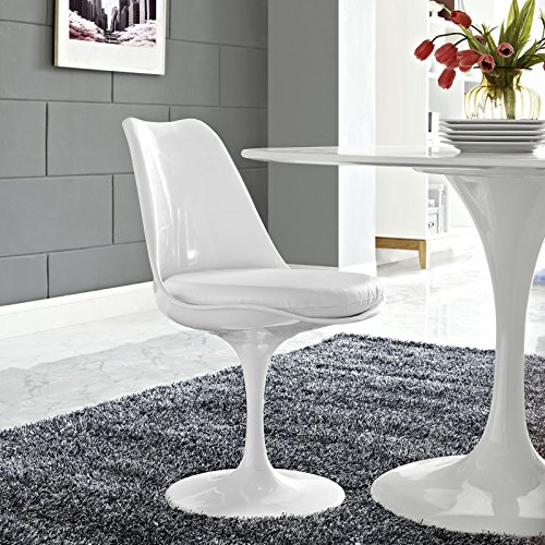 Modway Lippa Mid-Century Modern Faux Leather Upholstered Swivel Dining Chair in White