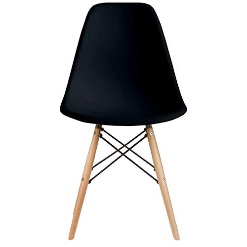 2xhome DSW Molded Plastic Shell Bedroom Dining Side Ray Chair with Brown Wood Eiffel Dowel-Legs Base Nature Legs Black