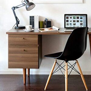 2xhome DSW Molded Plastic Shell Bedroom Dining Side Ray Chair with Brown Wood Eiffel Dowel-Legs Base Nature Legs Black