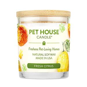 one fur all - 100% natural plant-based wax candle, 30+ fragrances - pet odor eliminator, appx 60 hours burn time, scented jar candles – pet house candle, (pack of 1, fresh citrus)