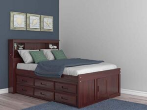 discovery world furniture bookcase captains bed with 6 drawers, full, merlot