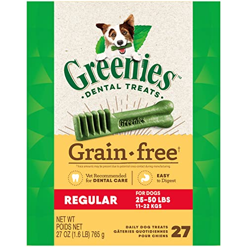 GREENIES Grain Free Regular Natural Dog Dental Care Chews Oral Health Dog Treats, 27 oz. Pack (27 Treats)