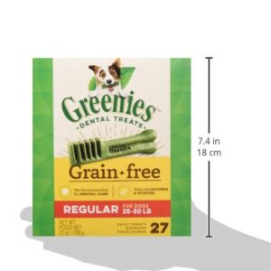 GREENIES Grain Free Regular Natural Dog Dental Care Chews Oral Health Dog Treats, 27 oz. Pack (27 Treats)