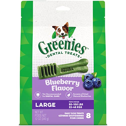 GREENIES Large Natural Dog Dental Care Chews Oral Health Dog Treats Blueberry Flavor, 12 oz. Pack (8 Treats)