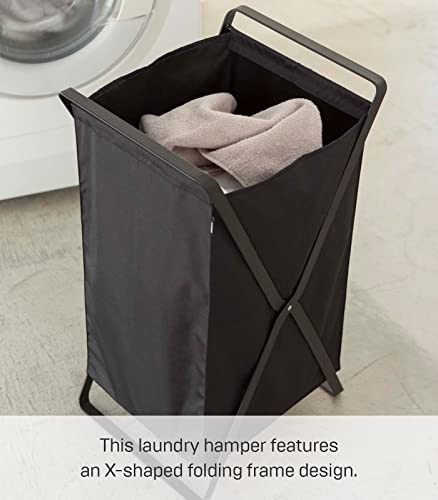 Yamazaki Home Basket-Foldable Storage Organizer | Steel | Laundry Hamper, One Size, Black