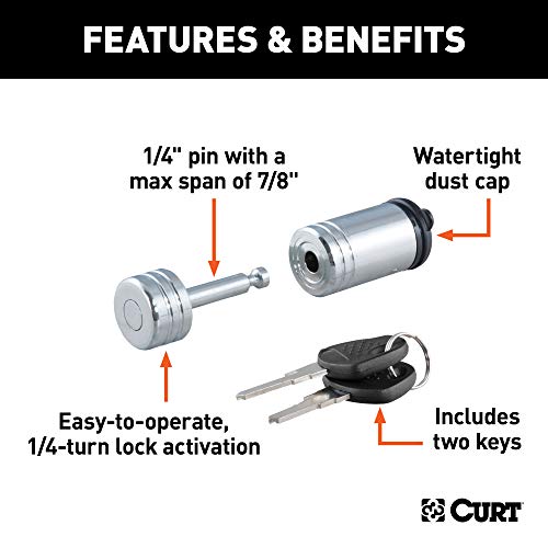 CURT 23520 Chrome Trailer Tongue Coupler Lock, 1/4-Inch Pin Diameter, Up to 7/8-Inch Span