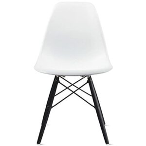 2xhome eiffel mid century modern dining side chair with black wood legs, white