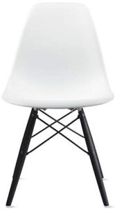 2xhome white - plastic molded bedroom dining side ray chair with black wood eiffel dowel-legs base nature legs no side