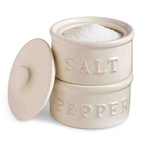 mud pie salt & pepper cellar, off-white, 6" x 3.5" dia