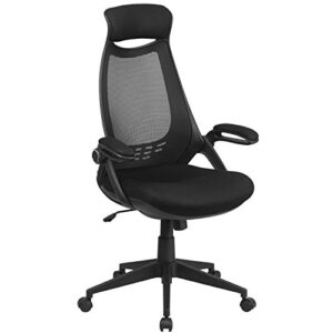 flash furniture ivan high back black mesh executive swivel office chair with flip-up arms