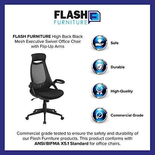 Flash Furniture Ivan High Back Black Mesh Executive Swivel Office Chair with Flip-Up Arms