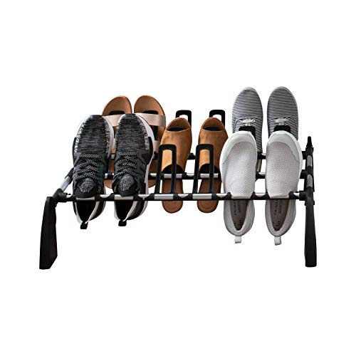 Organize It All 9 Pair Floor Shoe Rack | Storage and Organization | Great For Bedroom | Entryway | Closet | Compact Design | Black