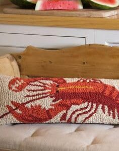 Chandler 4 Corners Artist-Designed Red Lobster Hand-Hooked Wool Decorative Throw Pillow (8” x 24”) Marine Life Pillow for Couches & Beds - Easy Care & Low Maintenance - Ocean & Coastal Home Décor